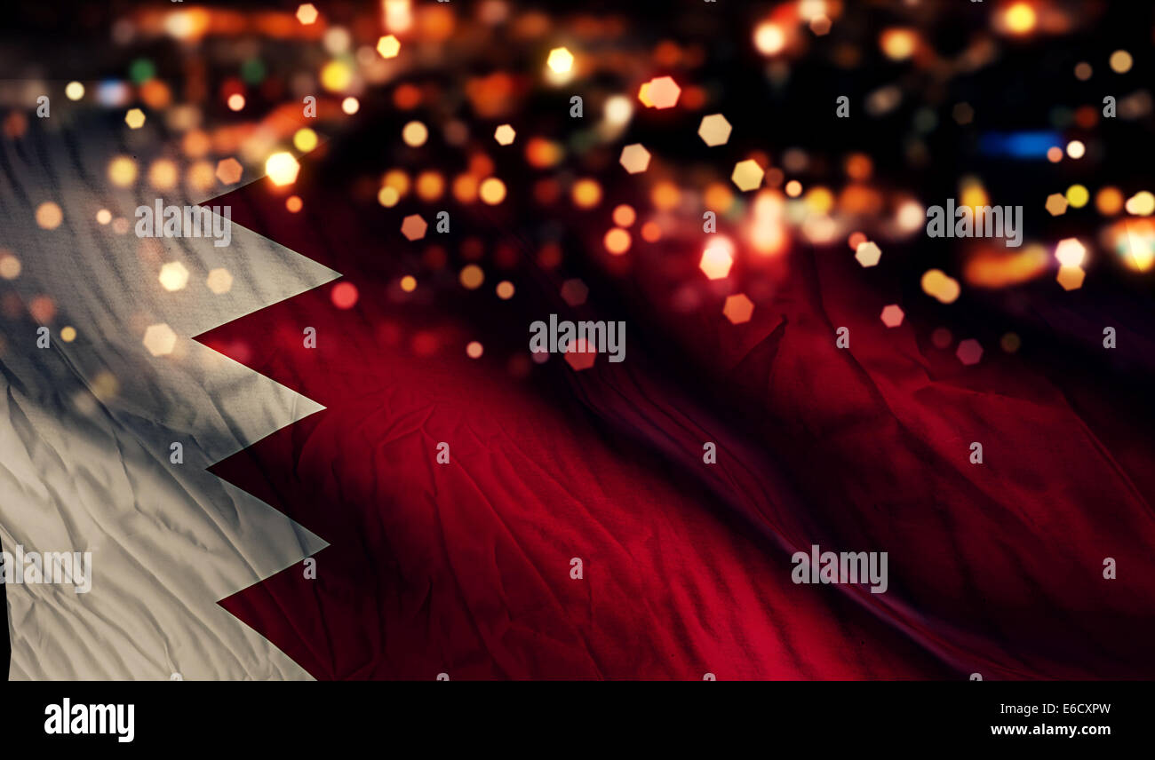 Bahrain National Flag Light Night Bokeh Abstract Background Stock Photo ...