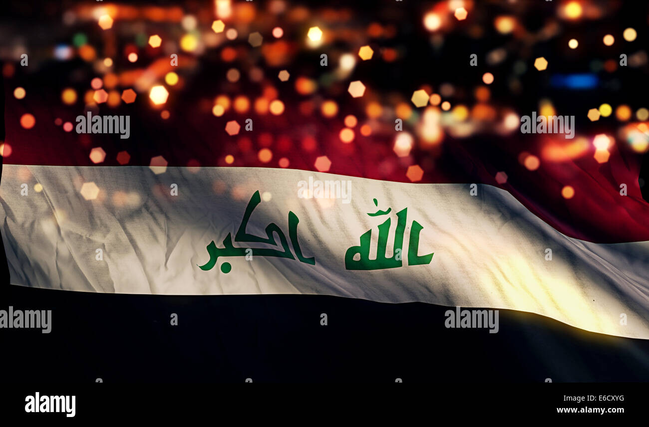 Iraq National Flag Light Night Bokeh Abstract Background Stock Photo ...