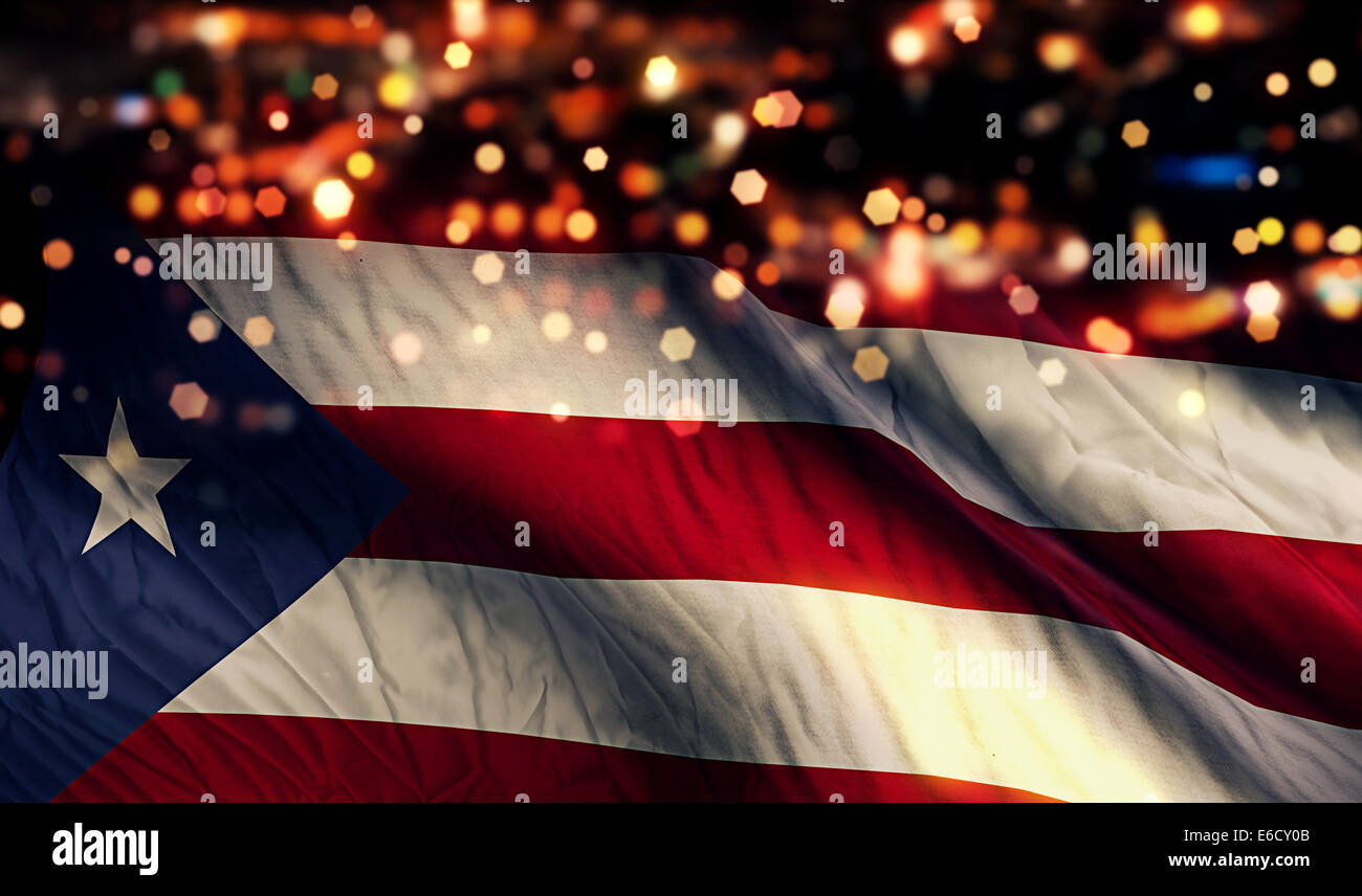 Puerto Rico National Flag Light Night Bokeh Abstract Background Stock ...
