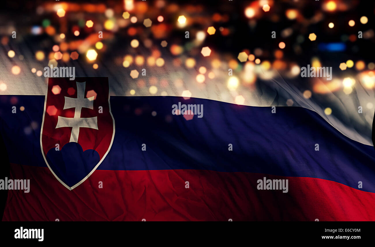 Slovakia National Flag Light Night Bokeh Abstract Background Stock ...