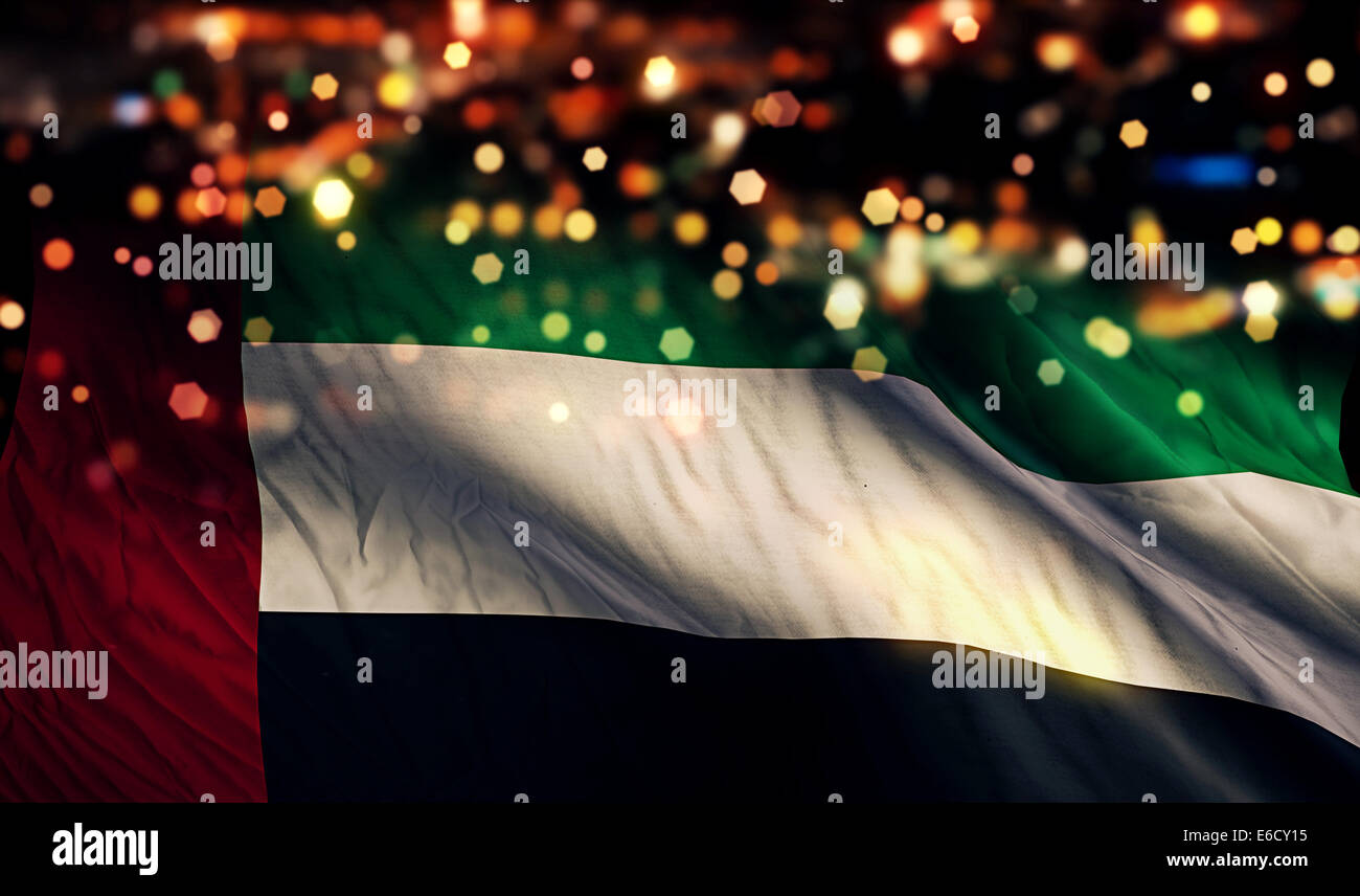 United Arab Emirates National Flag Light Night Bokeh Abstract ...