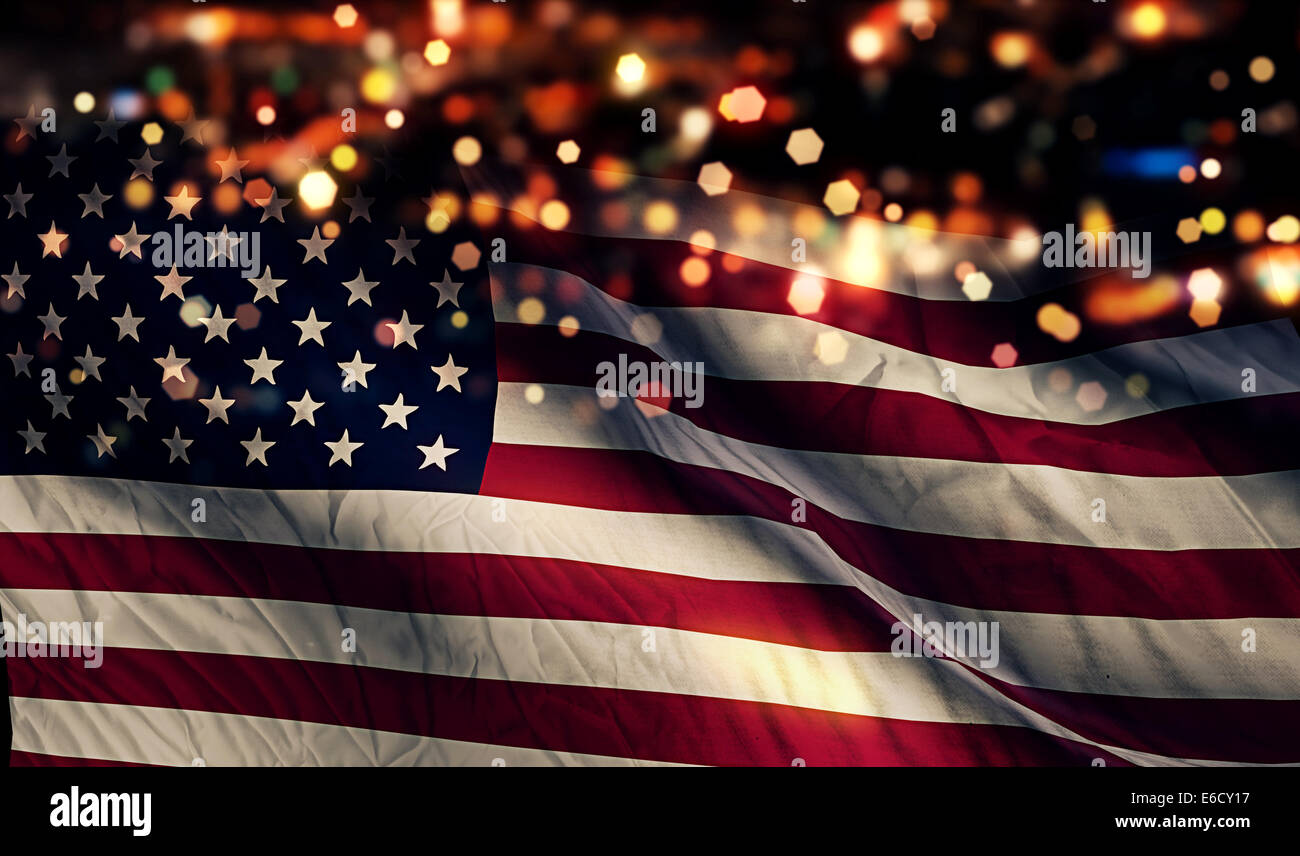 USA America National Flag Light Night Bokeh Abstract Background Stock ...