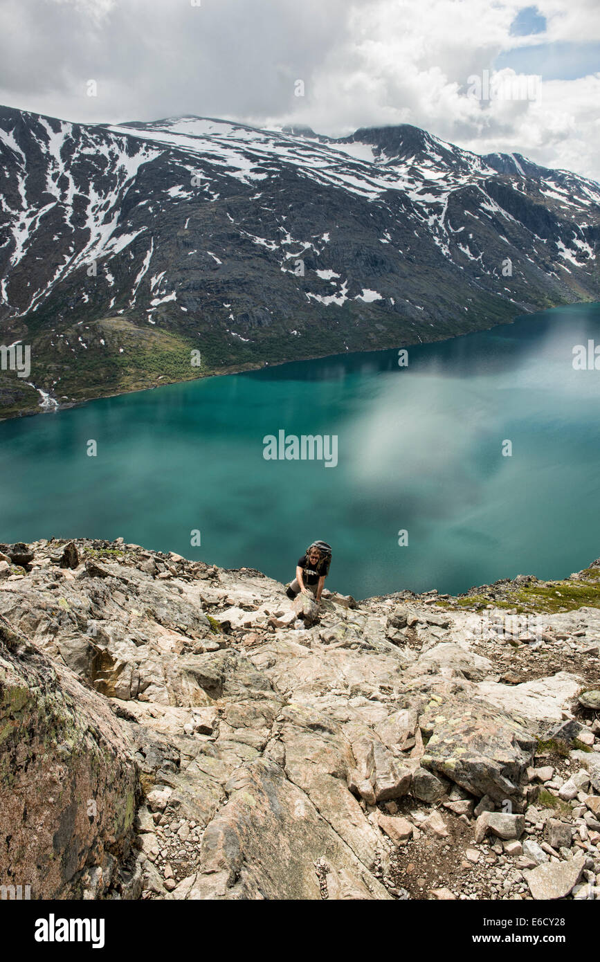 climbing the Besseggen Ridge in Jotunheimen National Park, Norway Stock ...