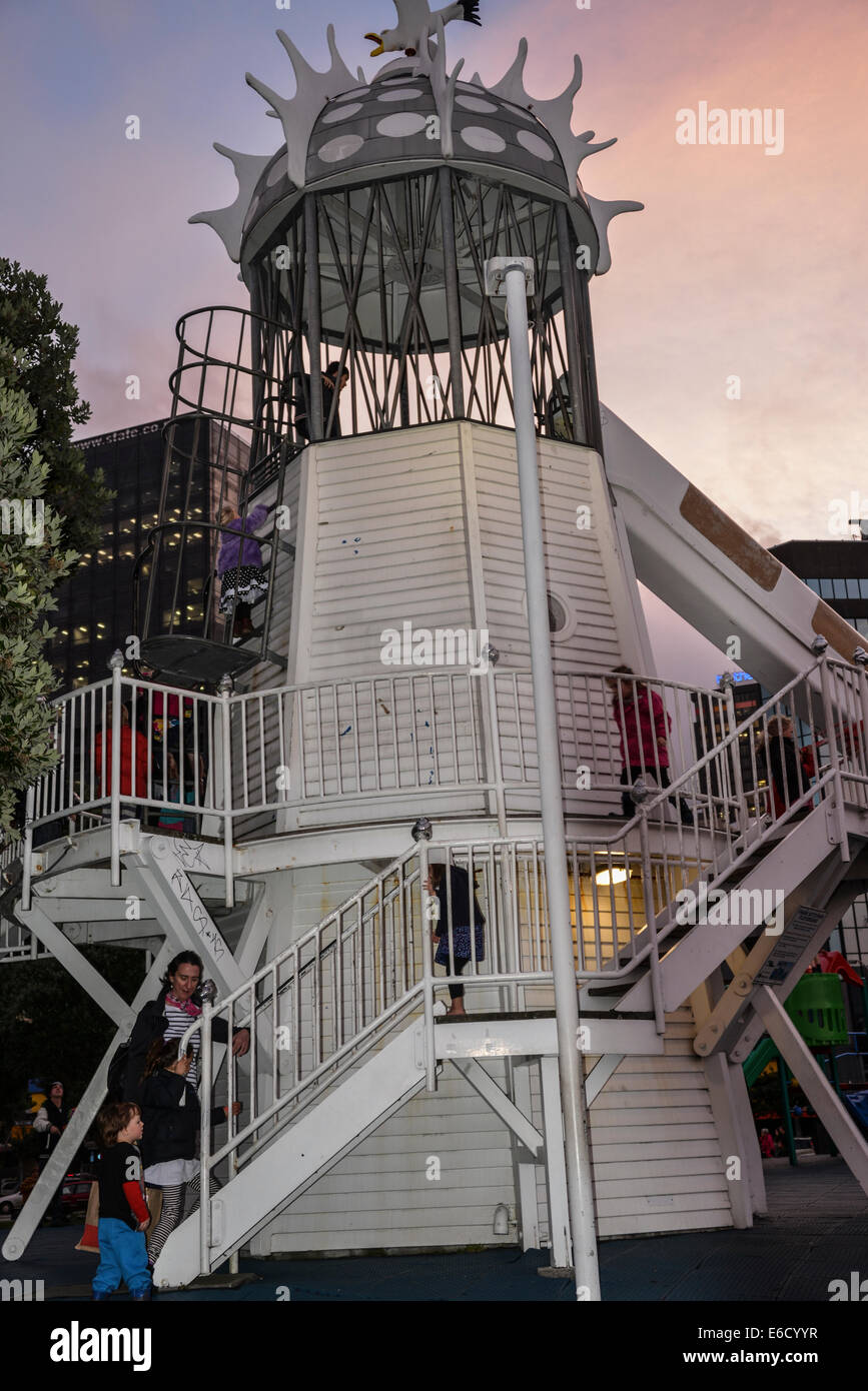 children play tower castle wellington city new zealand on the bay Stock ...