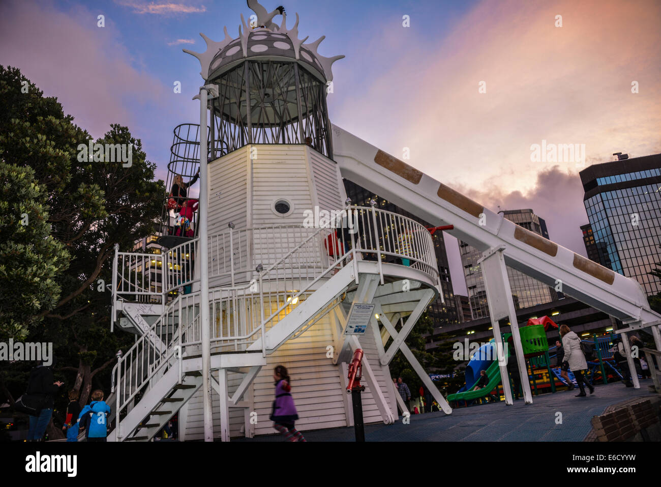 children play tower castle wellington city new zealand on the bay Stock ...