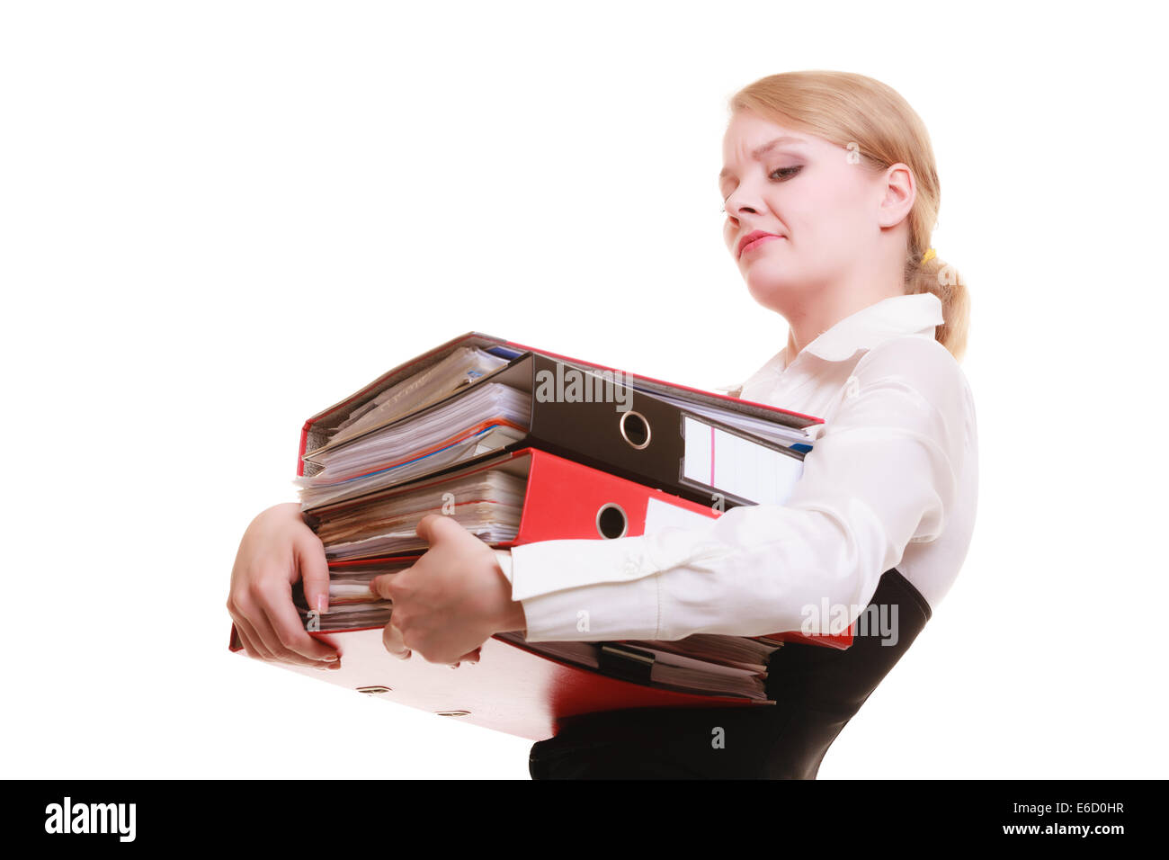 Young overworked business woman holding stack folders documents Stock ... Young overworked business woman holding stack folders documents Stock ...