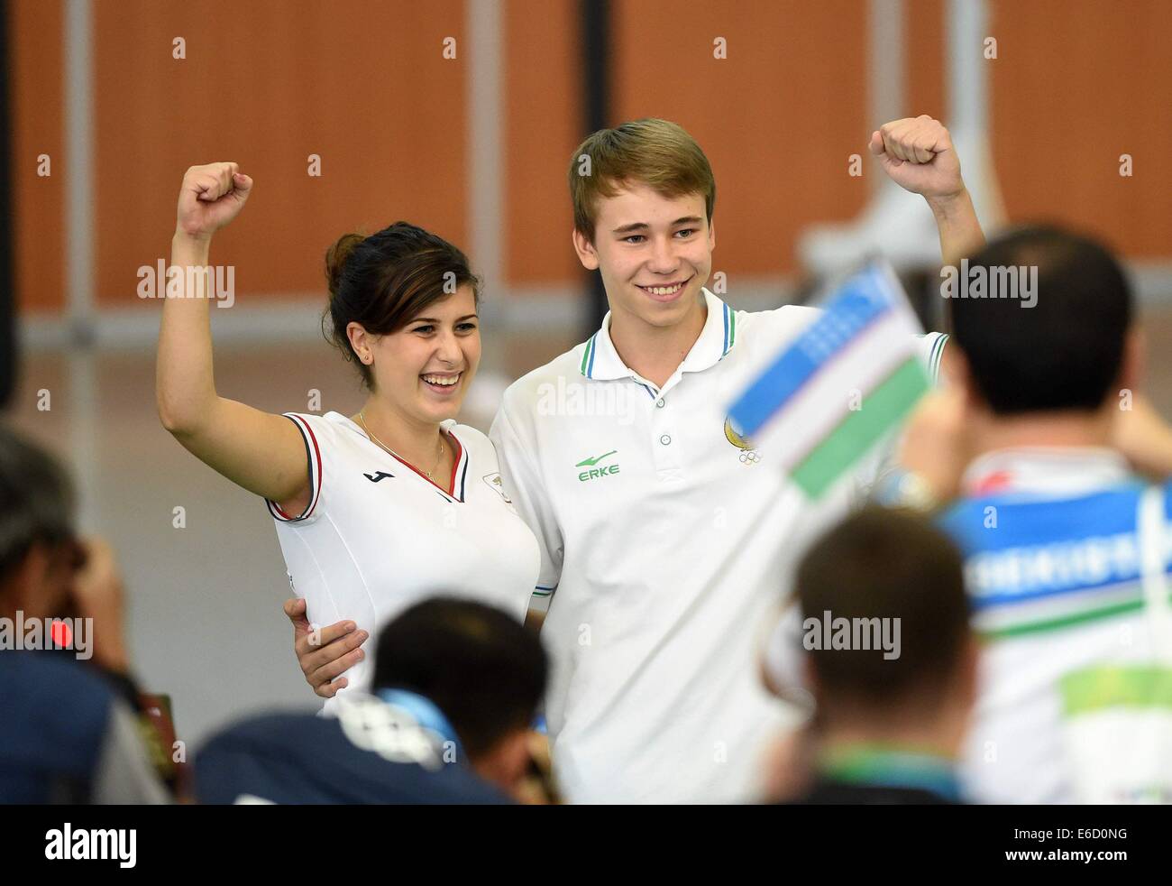 Nanjing, China's Jiangsu Province. 21st Aug, 2014. Gold Medalists Lidia Nencheva of Bulgaria (L ...