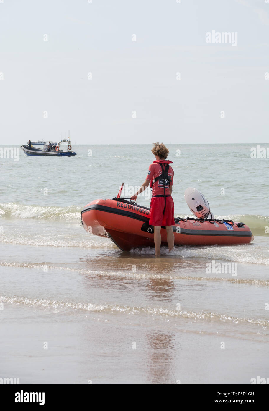 A lifeguard working for the Rescue Service about to warn people not to ...