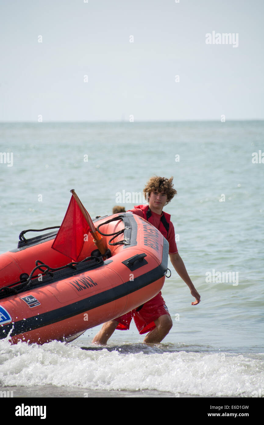 A lifeguard working for the Rescue Service about to warn people not to ...