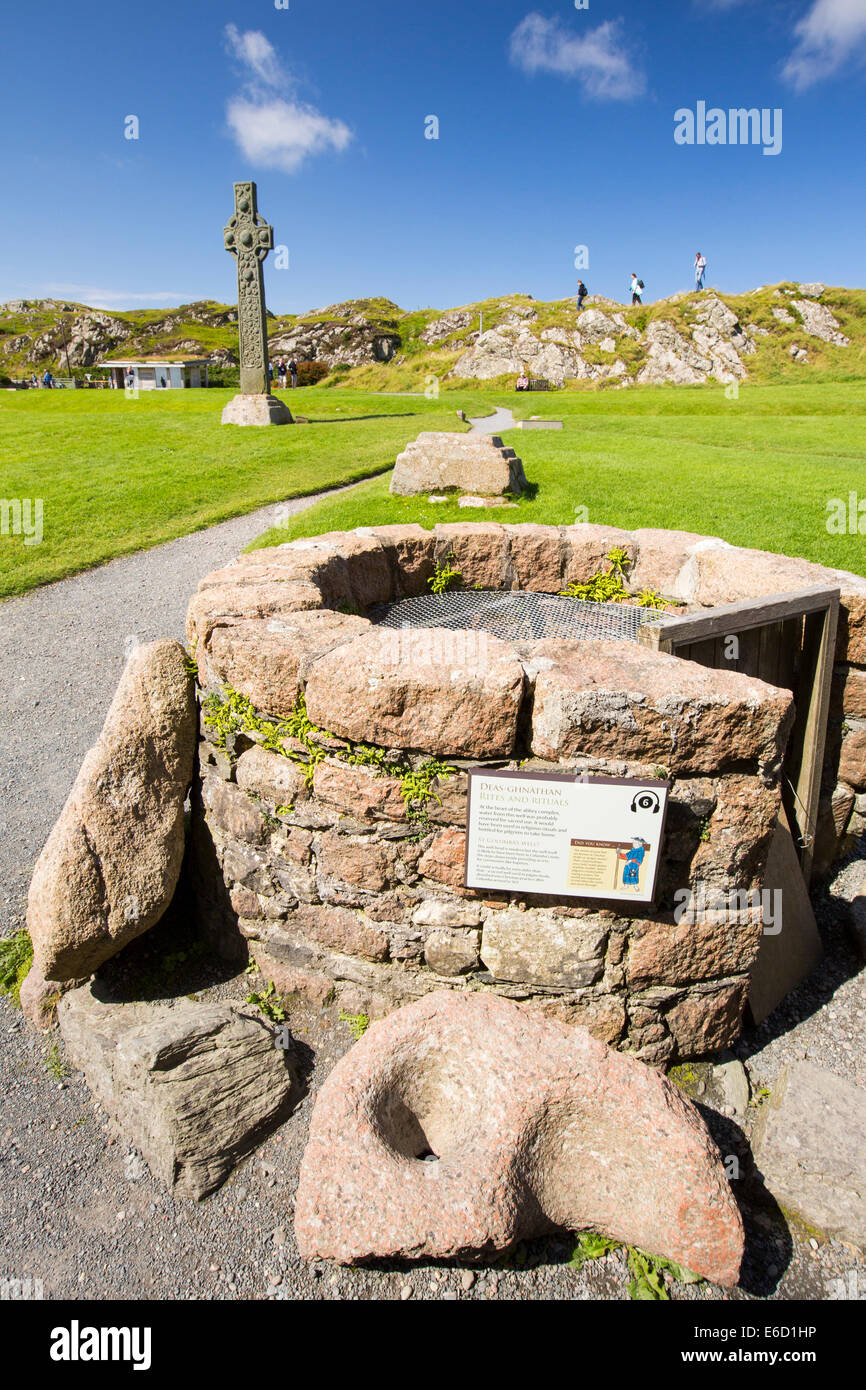 St Columba's Well with St Oran's Cross in the grounds of Iona Abbey ...