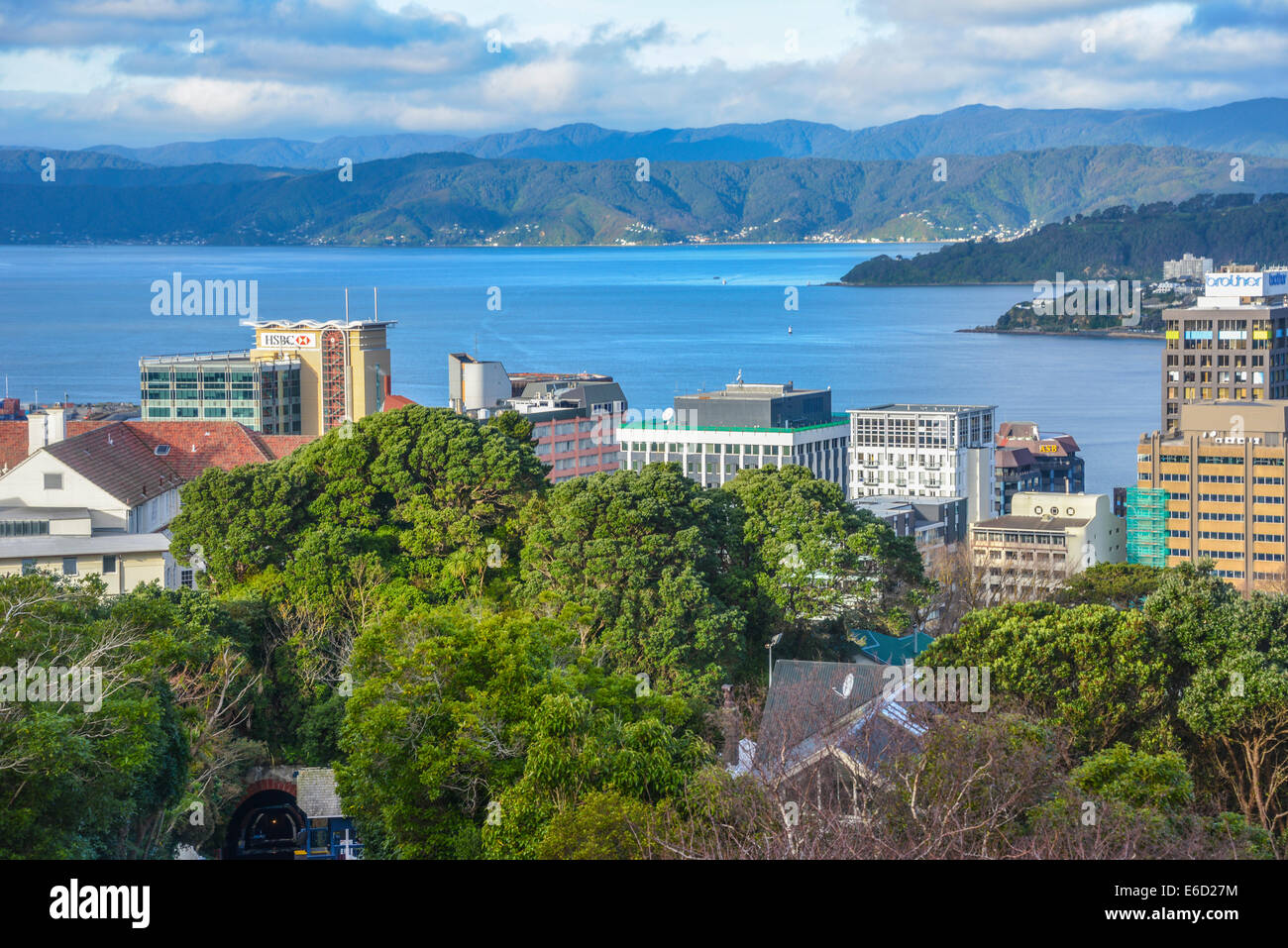 view over bay of wellington harbour skyline looking at the harbour ...