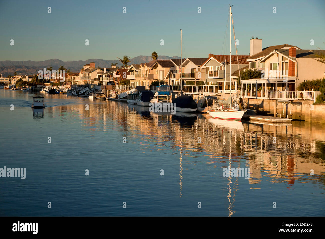 Houses and yachts on the water, Channel Islands, Oxnard, California ...