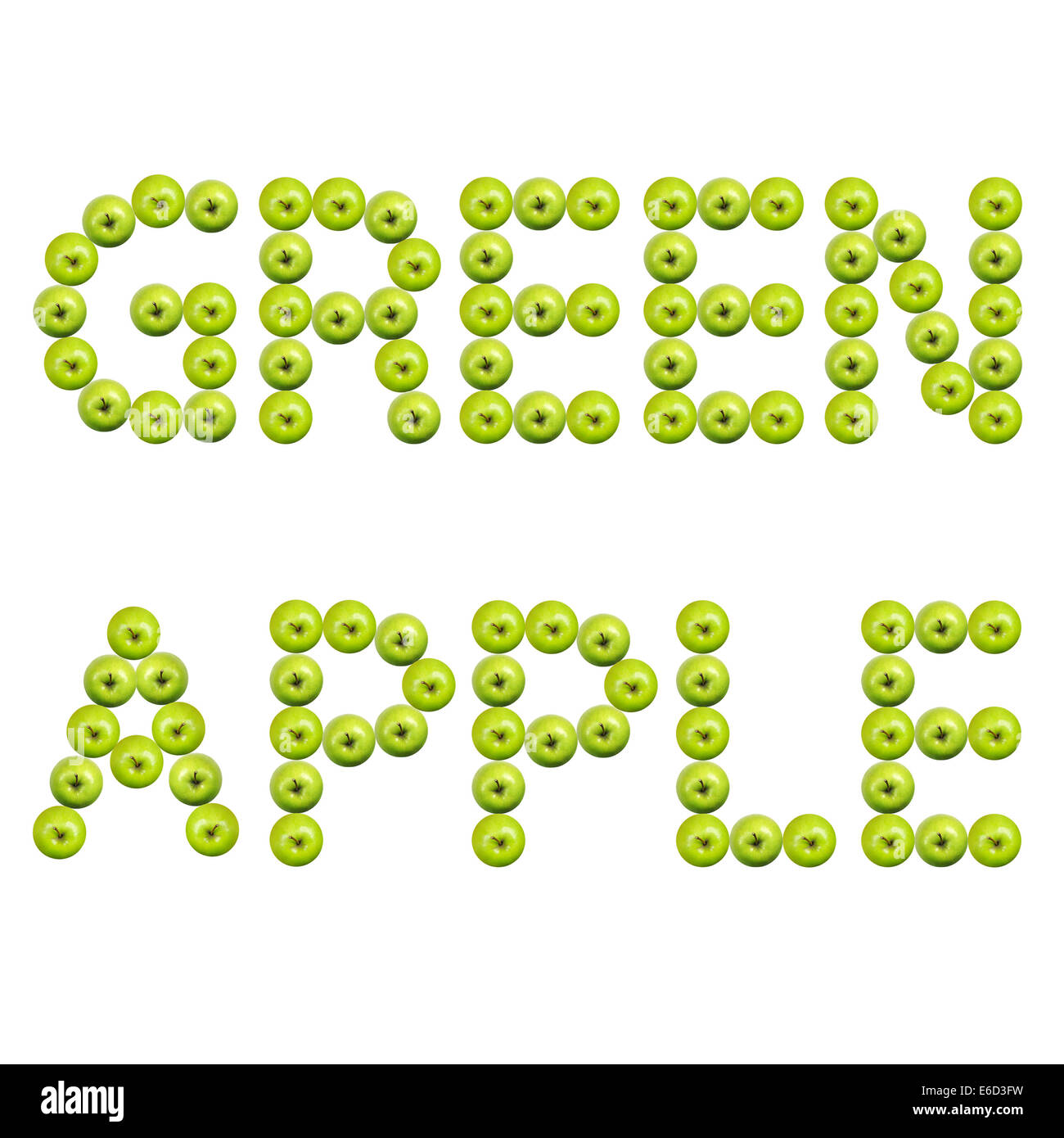Green apples in the shape word isolated on white background Stock Photo ...