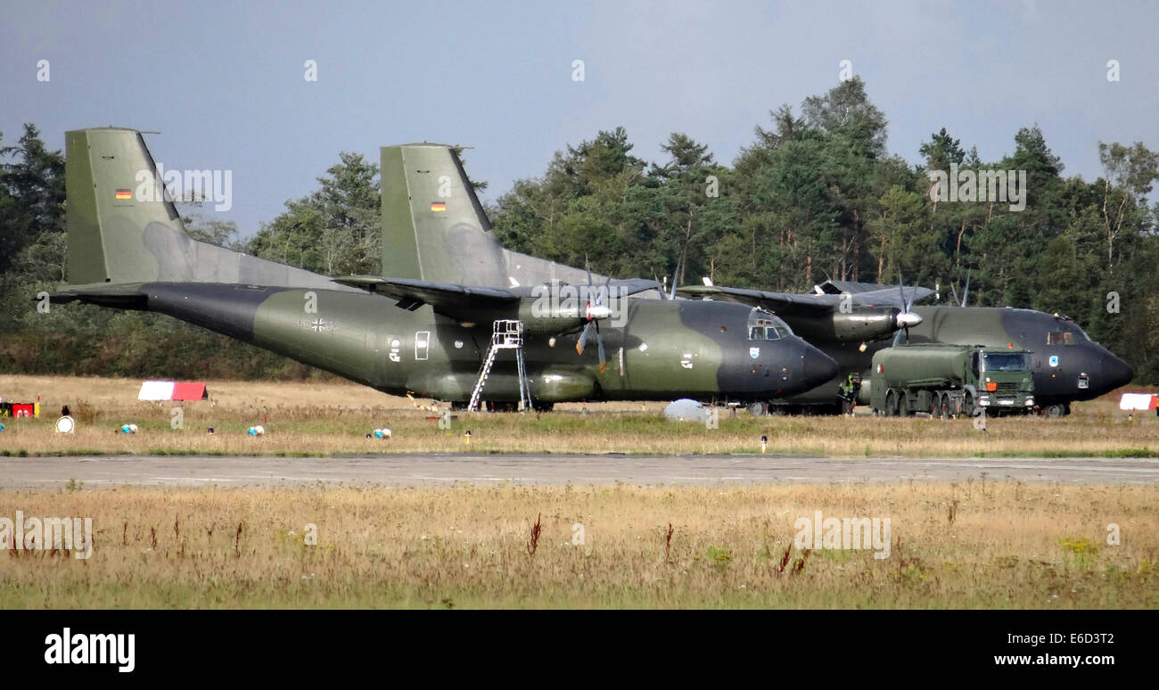 Hohn, Germany. 20th Aug, 2014. A transall plane sits on the tarmac ...