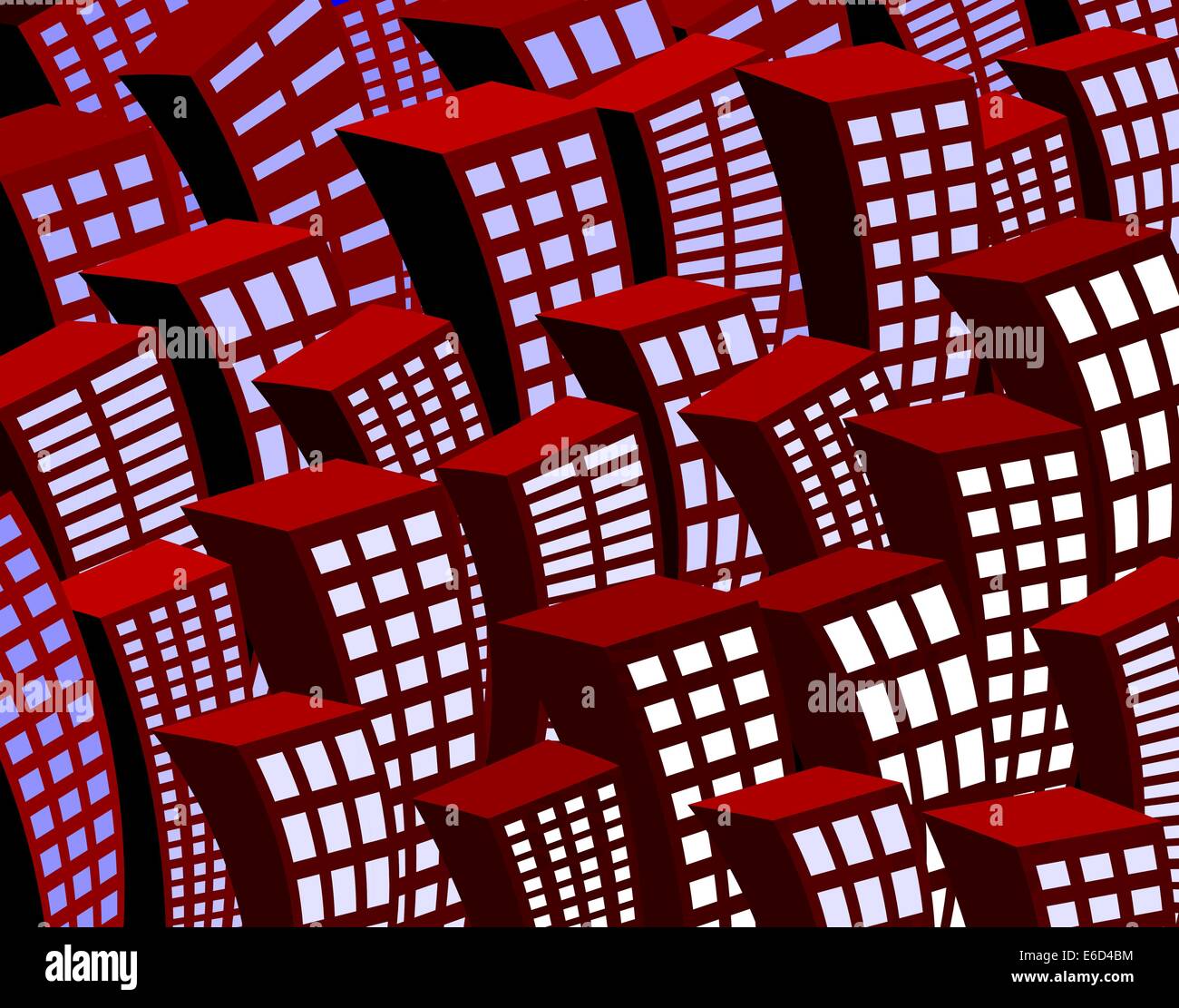 Editable vector illustration of swaying skyscrapers at night Stock ...