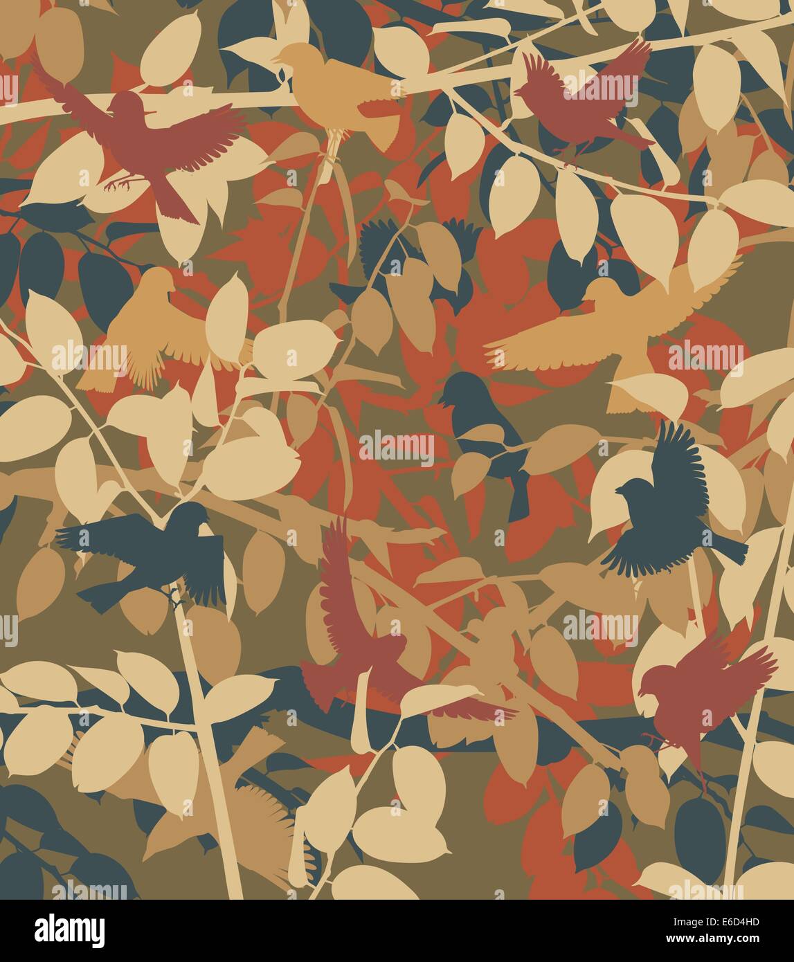 Editable vector illustration of small birds in vegetation Stock Vector ...