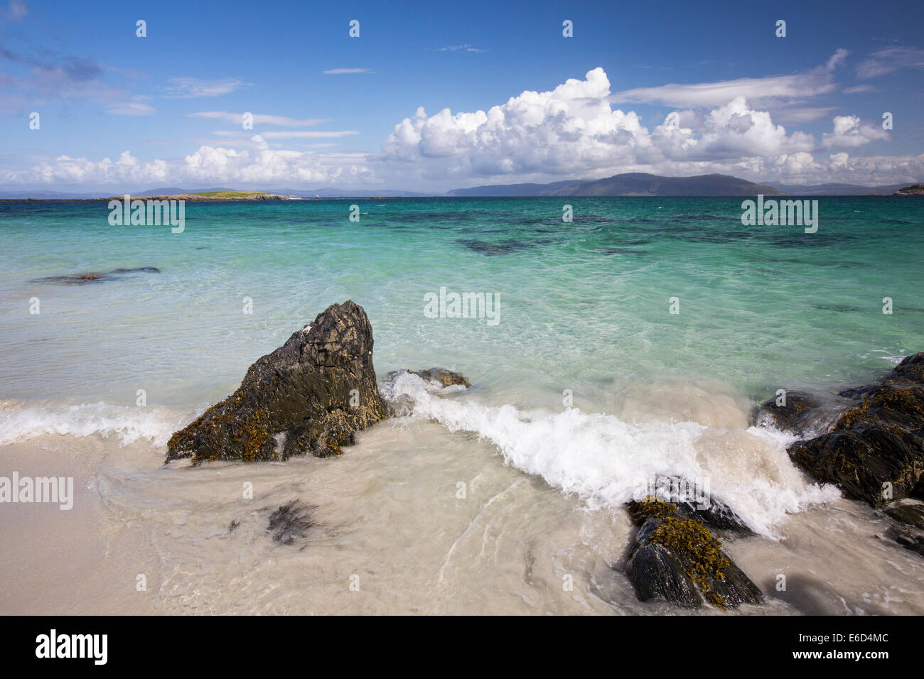 White sand beaches and clean seas on the north coast of Iona, off Mull ...