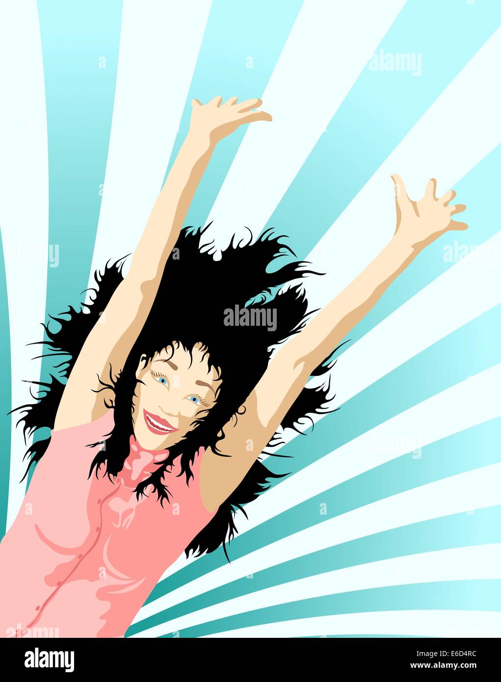 Editable vector illustration of a woman jumping with separate ...