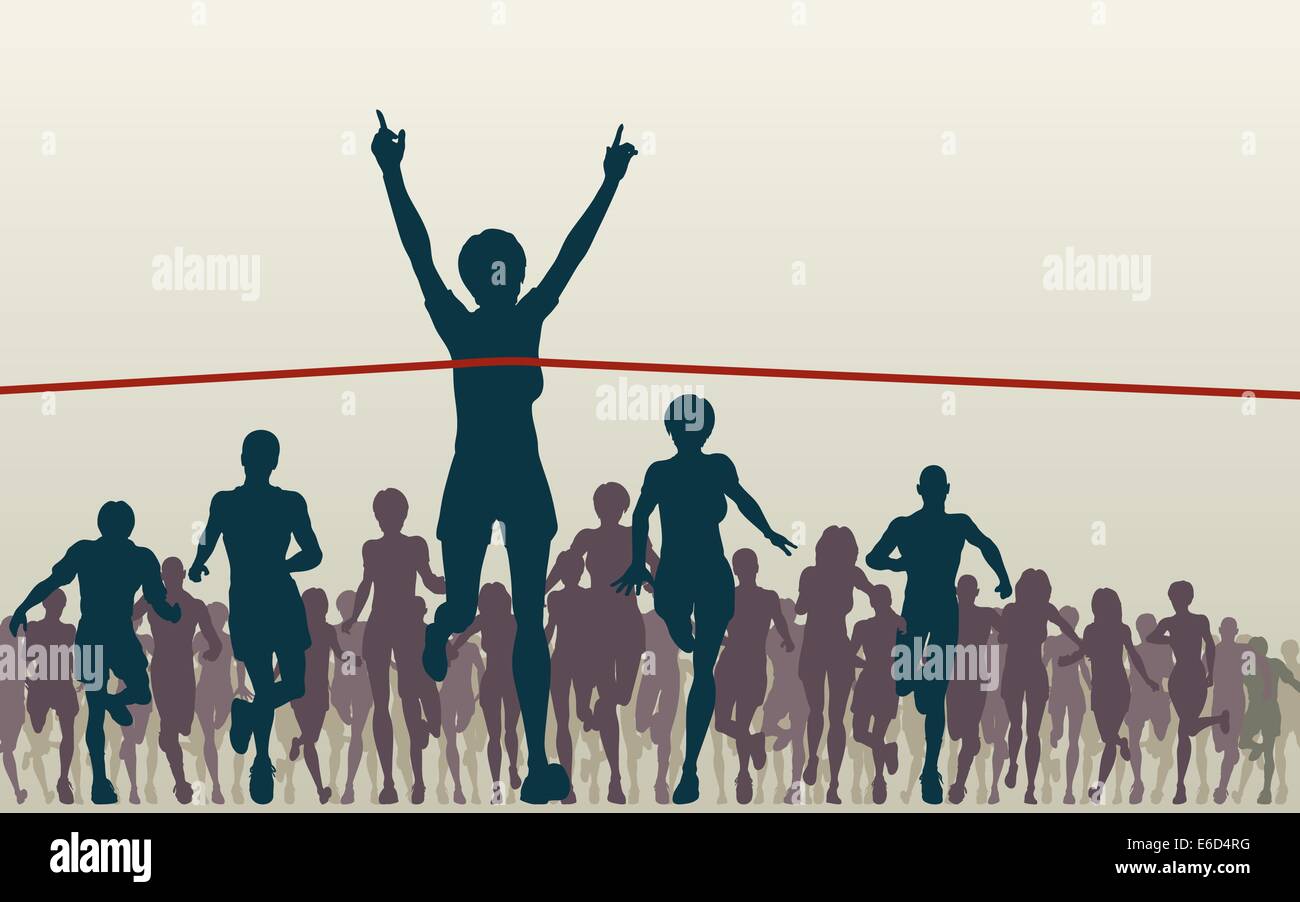 Editable vector illustration of a woman winning a race Stock Vector ...