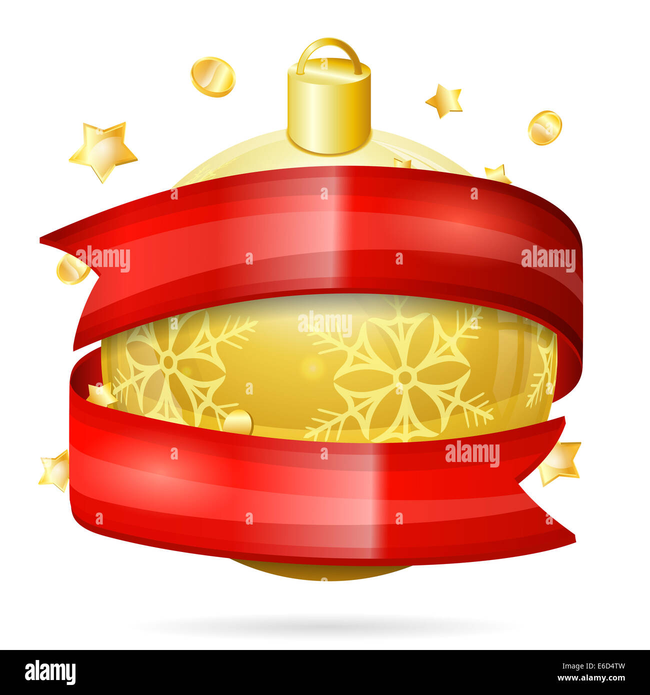 Christmas Background with Baubles, Ribbon and Confetti, isolated on ...