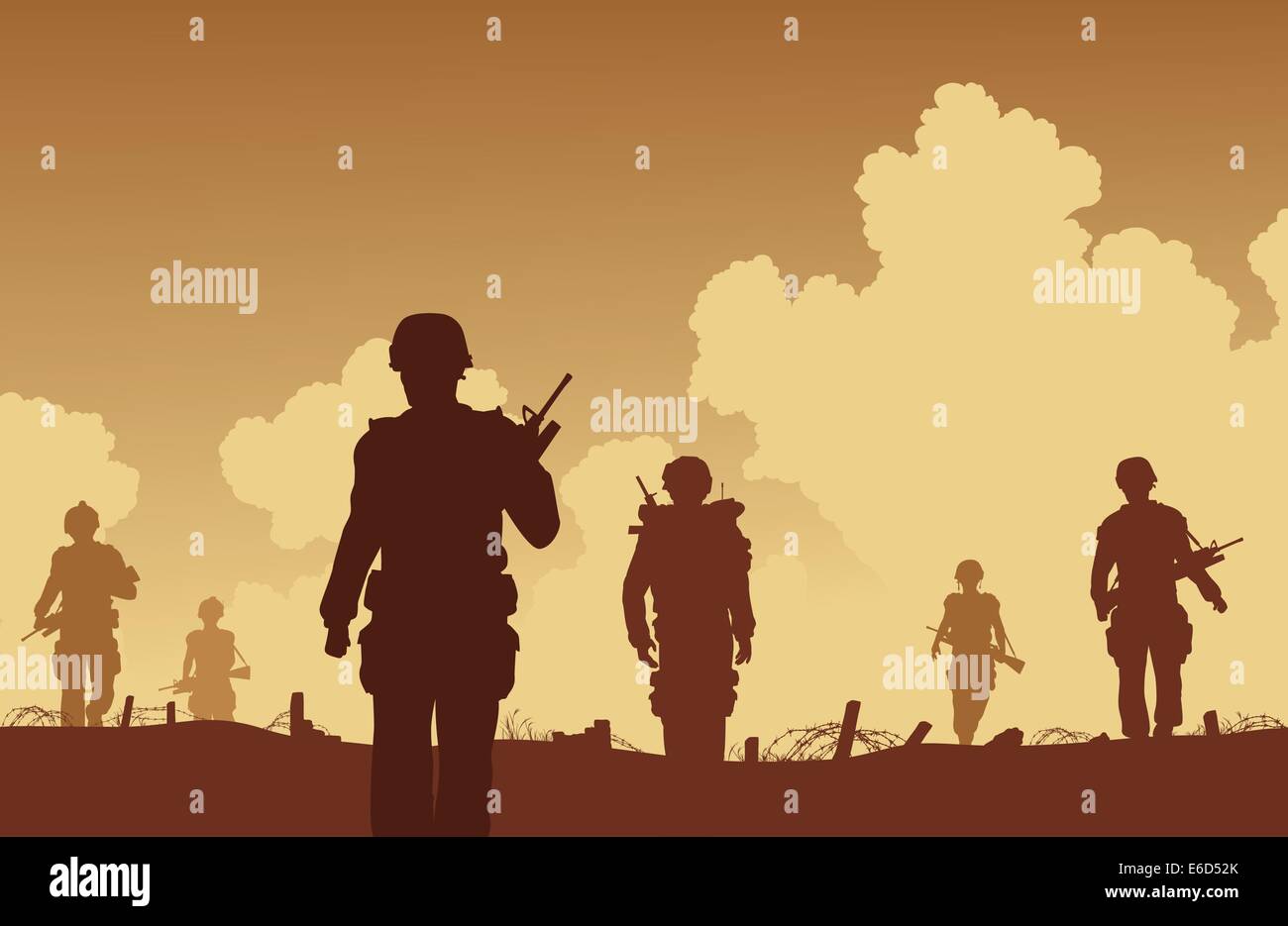 Editable vector illustration soldiers walking on patrol Stock Vector ...