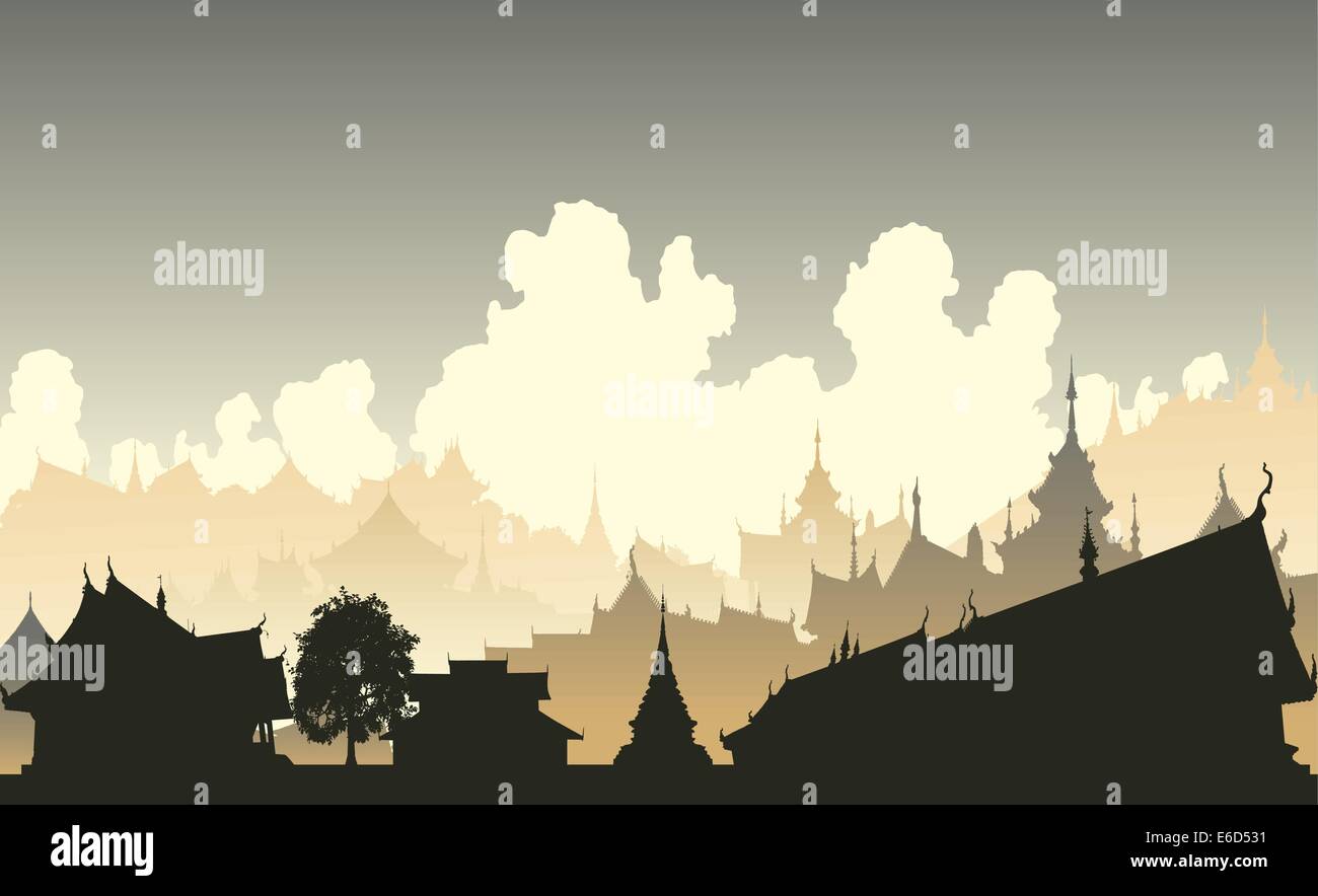 Editable vector illustration of a generic east asian city Stock Vector ...