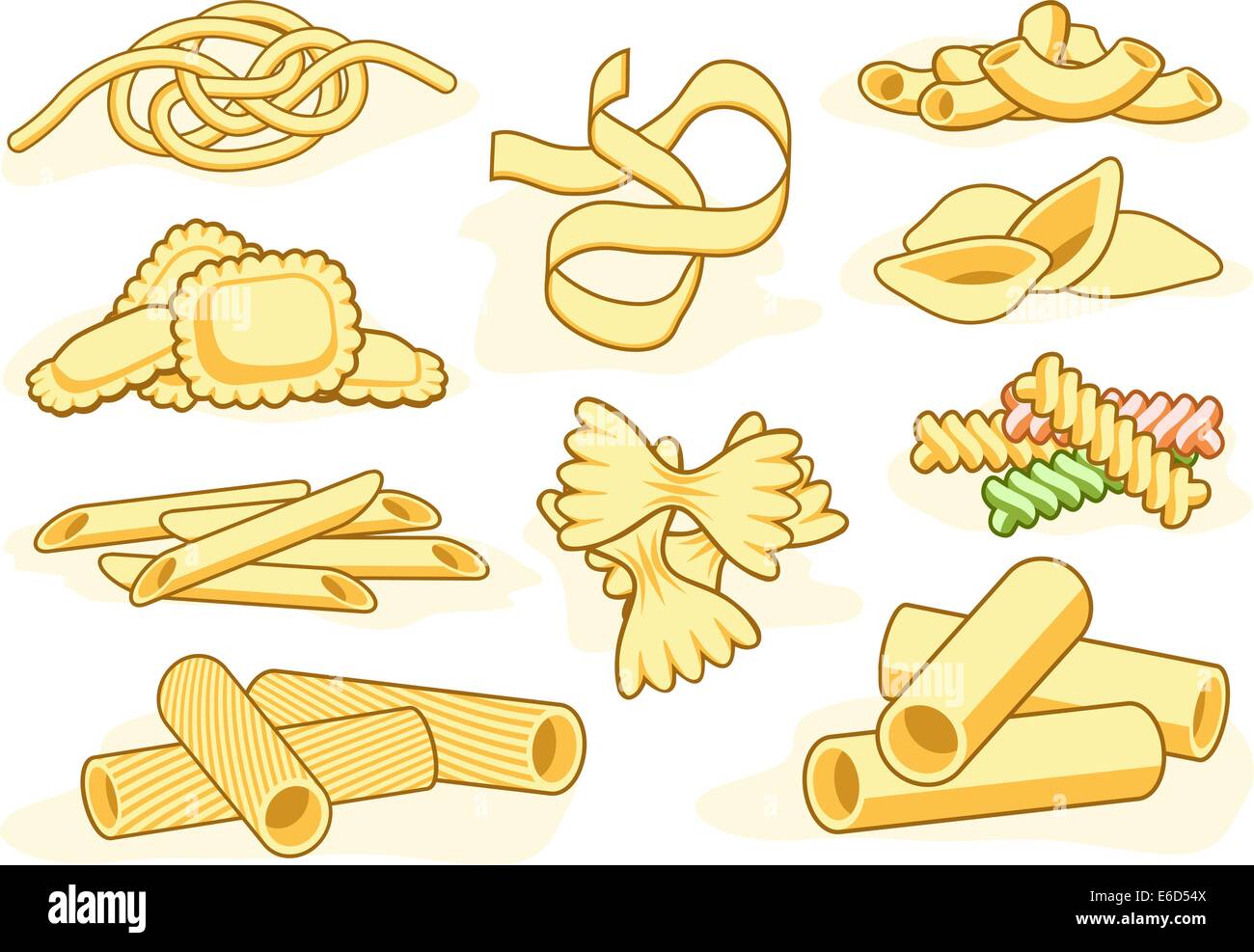 Set of editable vector icons of different pasta shapes Stock Vector ...