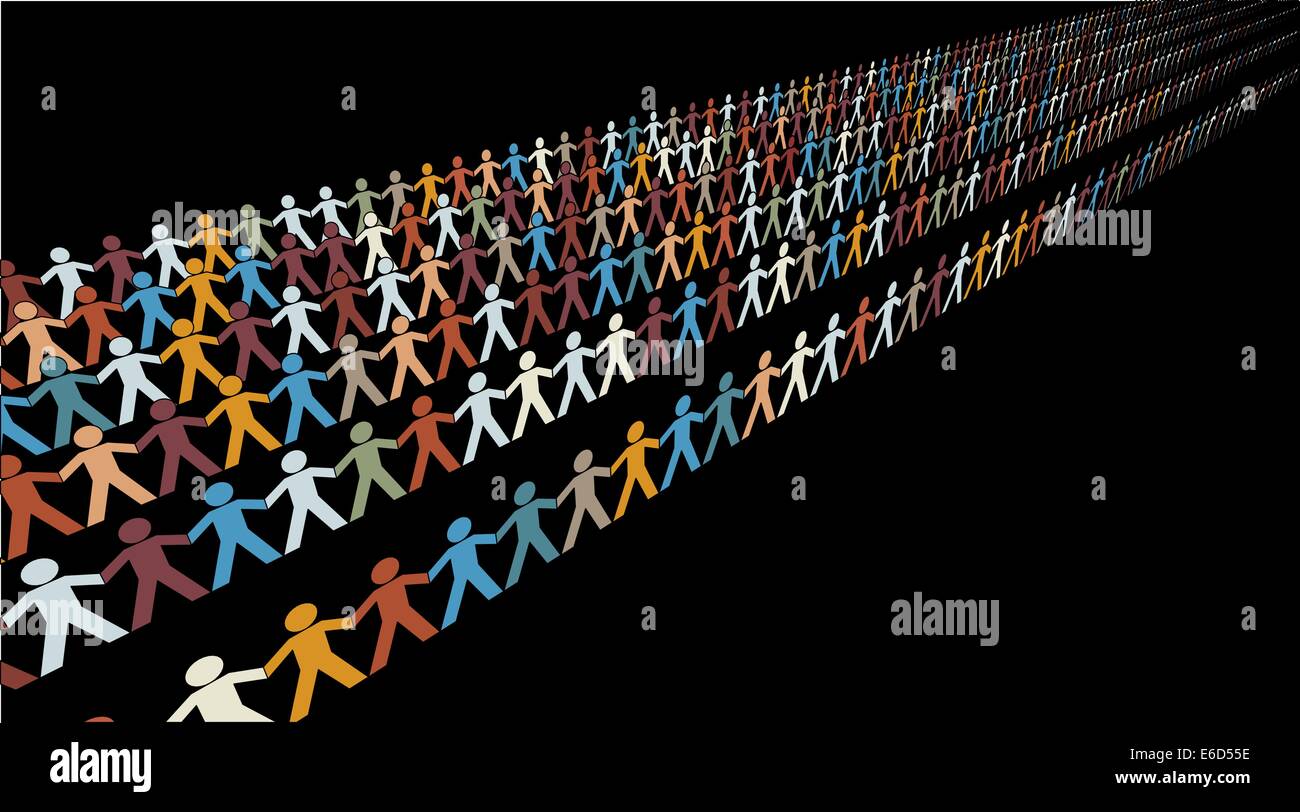 Editable vector illustration of lines of colorful paper men Stock ...