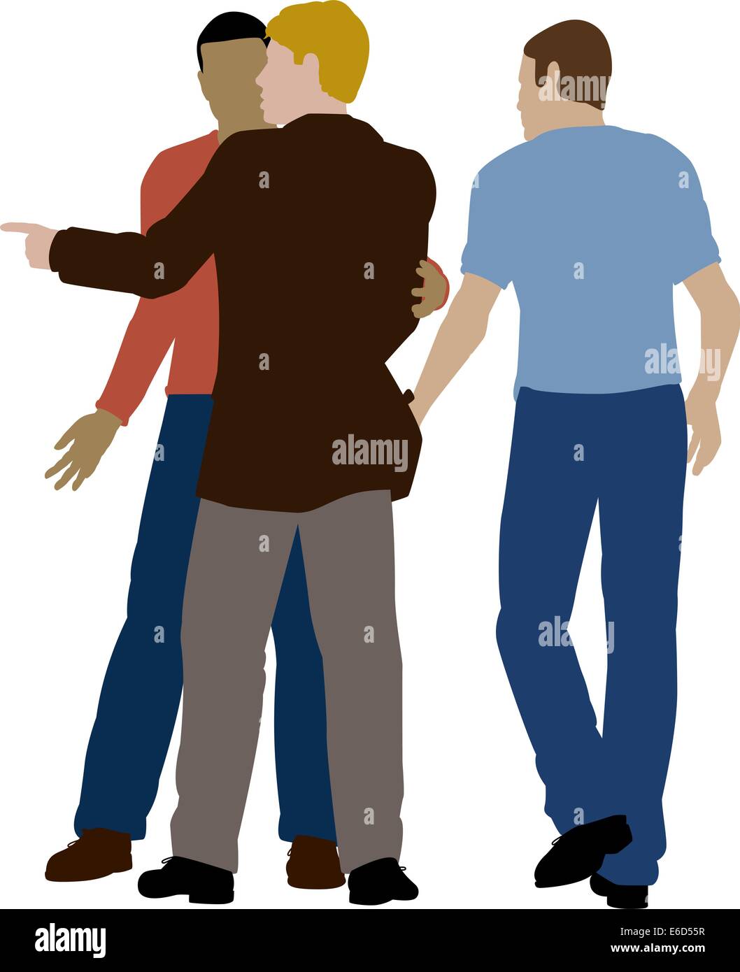 Editable vector illustration of two men working together as pickpockets ...