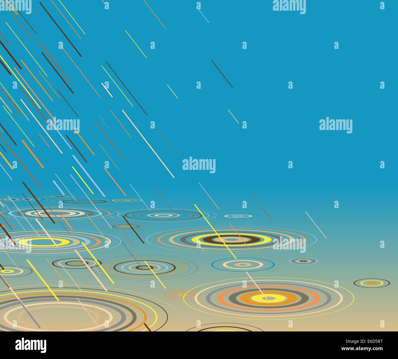 Editable vector illustration of colorful rain falling into water with ...