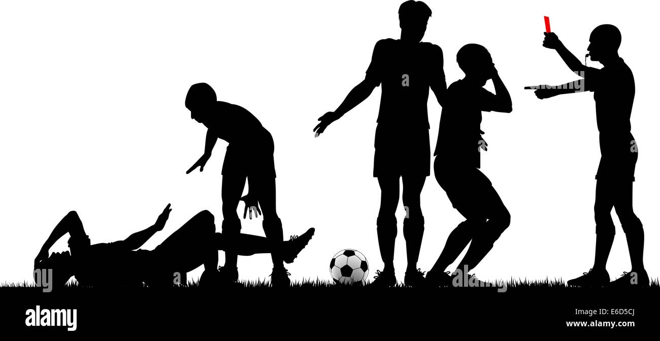 Editable vector silhouette of a referee sending off a footballer with ...
