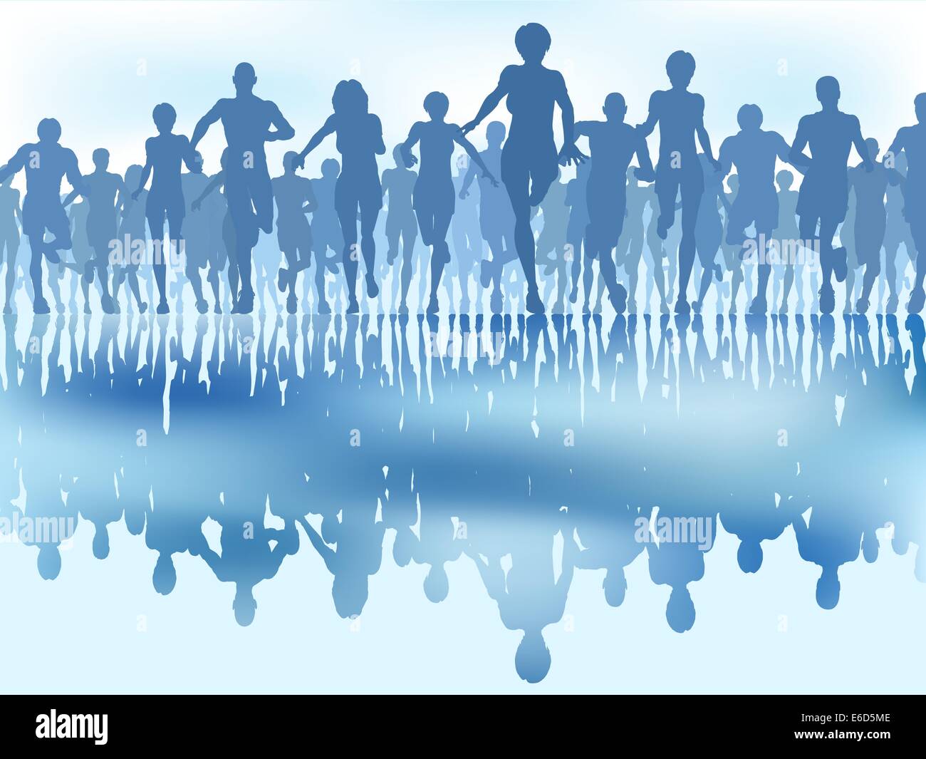 Editable vector illustration of a large group of people running with ...