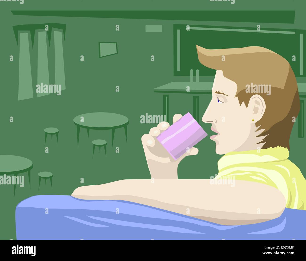 Man drinking alone in bar Stock Vector Images - Alamy