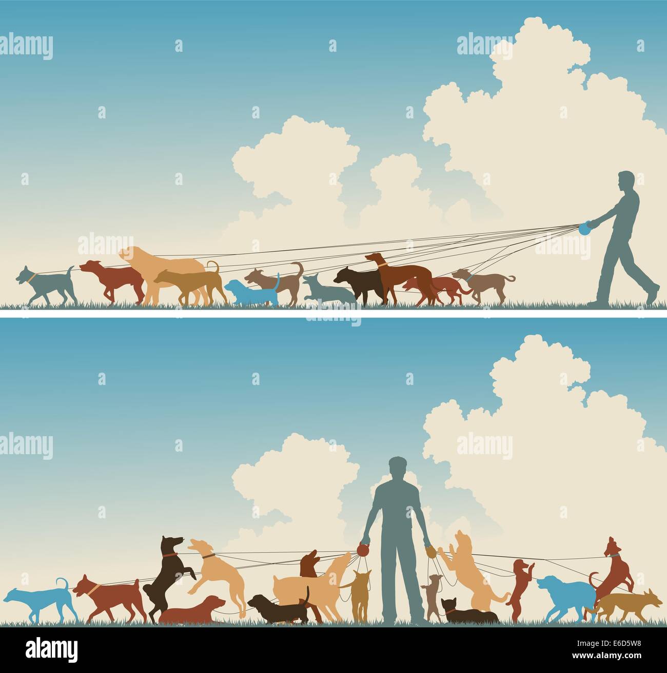 Group walking dog silhouette hi-res stock photography and images - Alamy