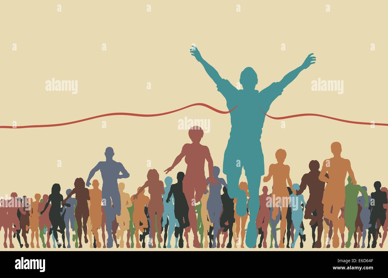 Colorful editable vector illustration of a man winning a race Stock ...