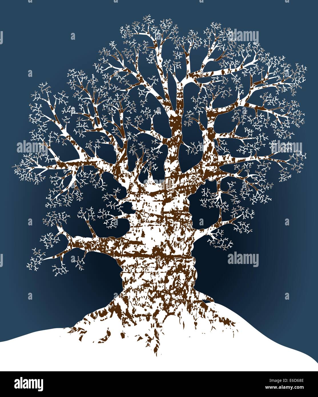 Editable vector illustration of an oak tree in winter Stock Vector ...