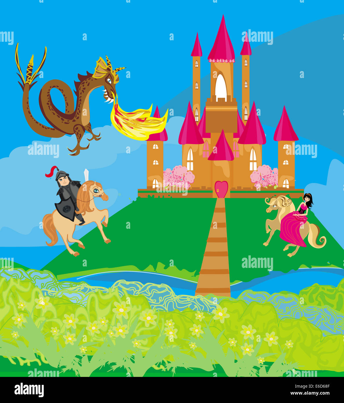 dragon attacks the castle Stock Photo - Alamy