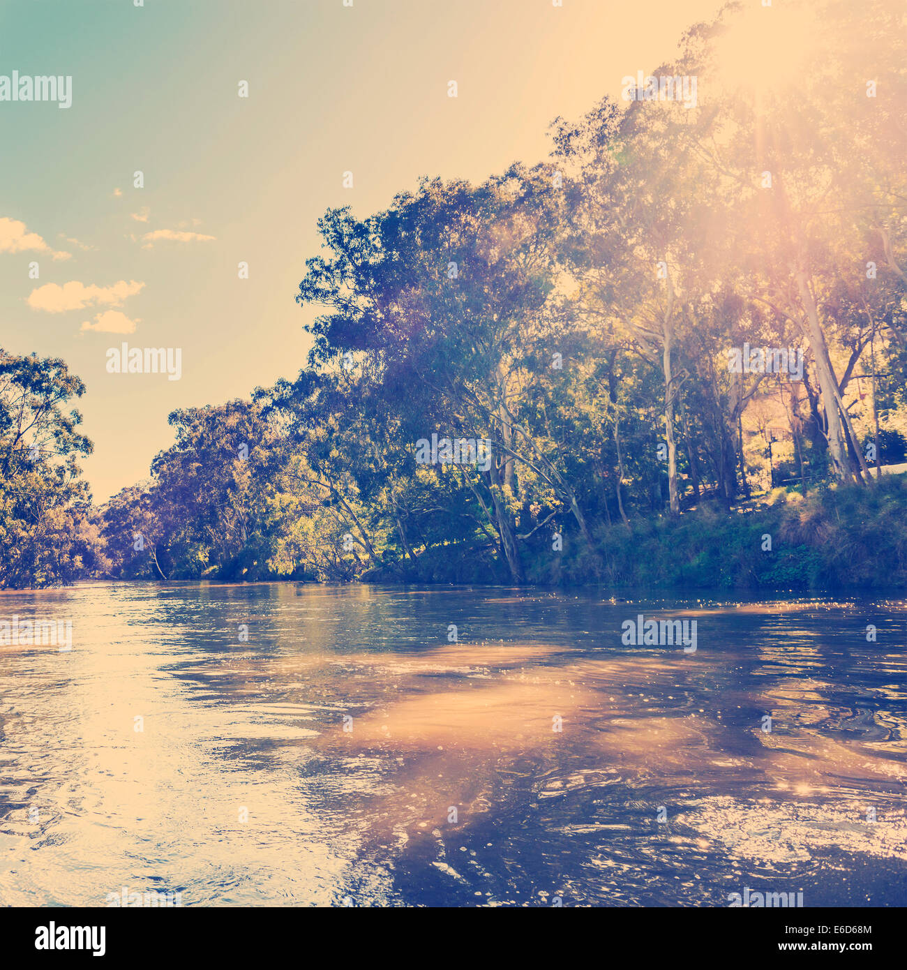 The Yarra River flowing through Melbourne city, Australia with vintage ...