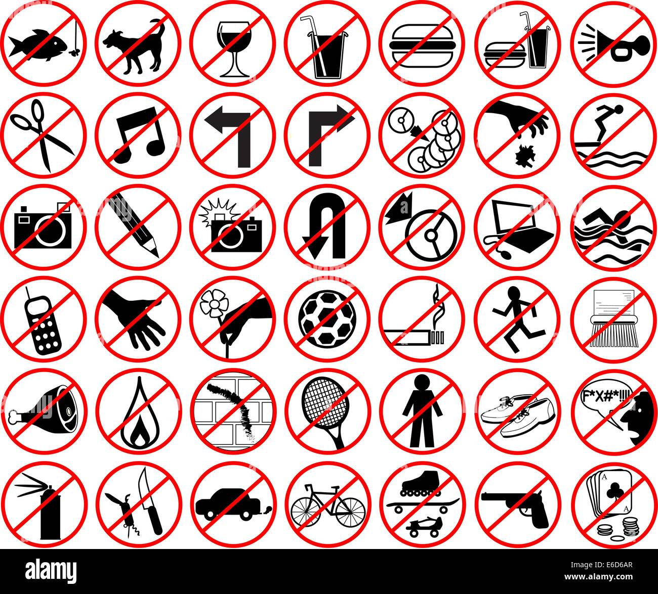Set of editable vector icons of forbidden activities Stock Vector Image ...