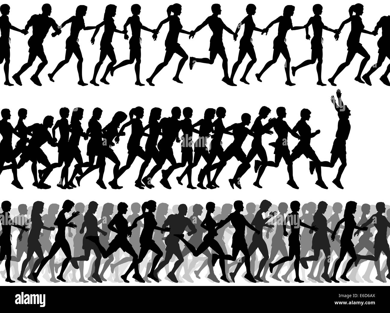Three editable vector foregrounds of people running with all figures as ...