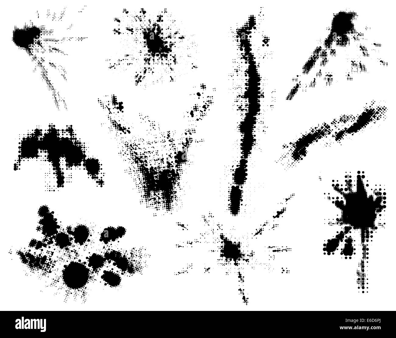 Collection of editable vector ink spills with halftone grunge Stock ...