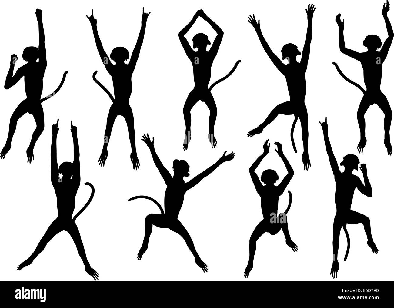 Set of editable vector silhouettes of jumping monkeys Stock Vector ...