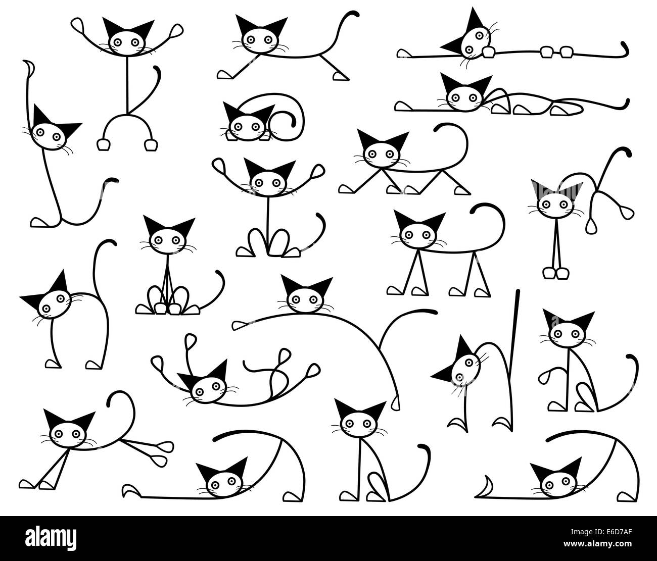 Collection of editable vector cat sketches in various positions Stock ...