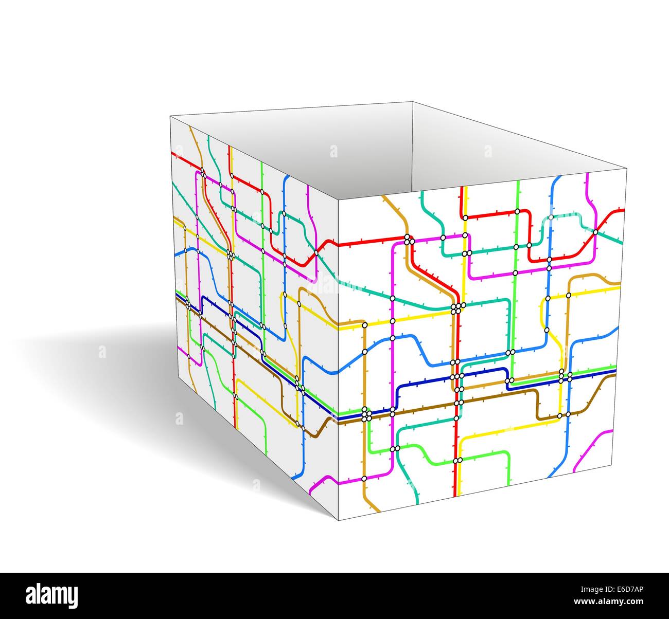 Editable vector box with underground railway map on outer faces Stock ...