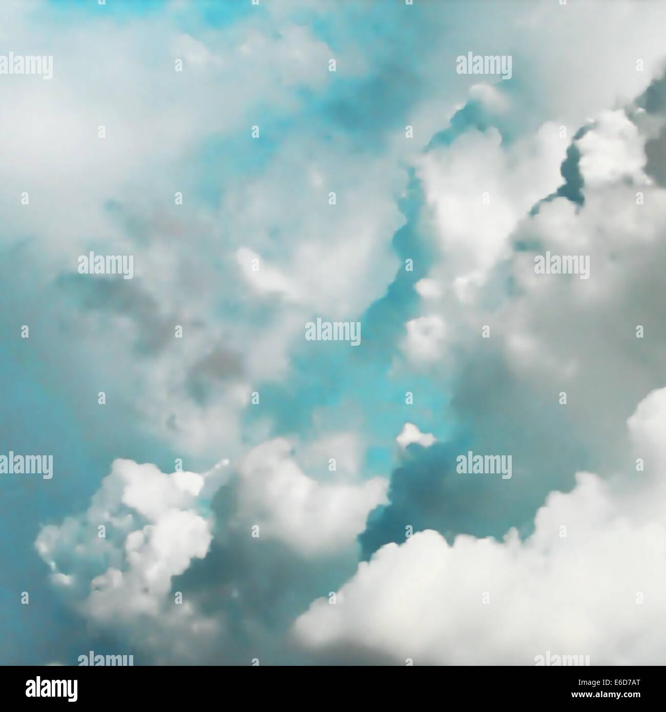 Editable vector illustration of thick cumulus clouds in turquoise sky ...