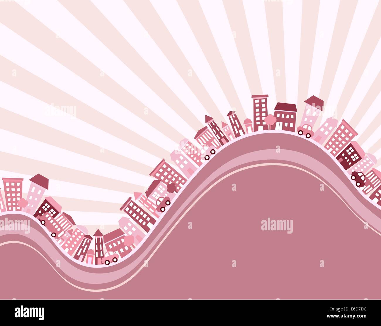 Editable vector illustration of a hilly town with copy-space Stock ...