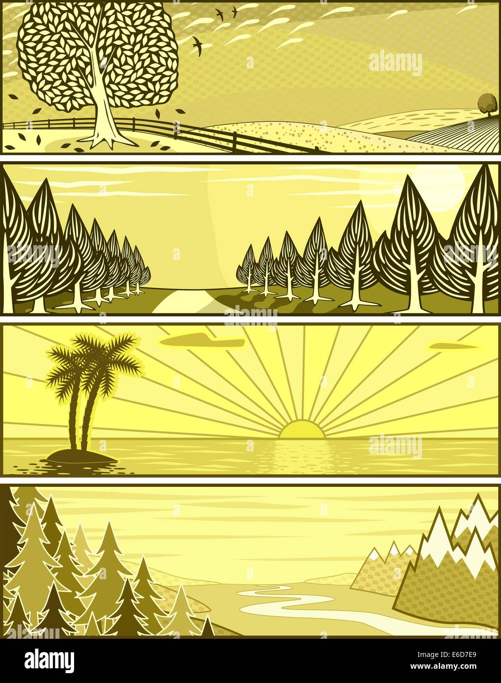 Set of editable vector banner illustrations of landscapes Stock Vector ...