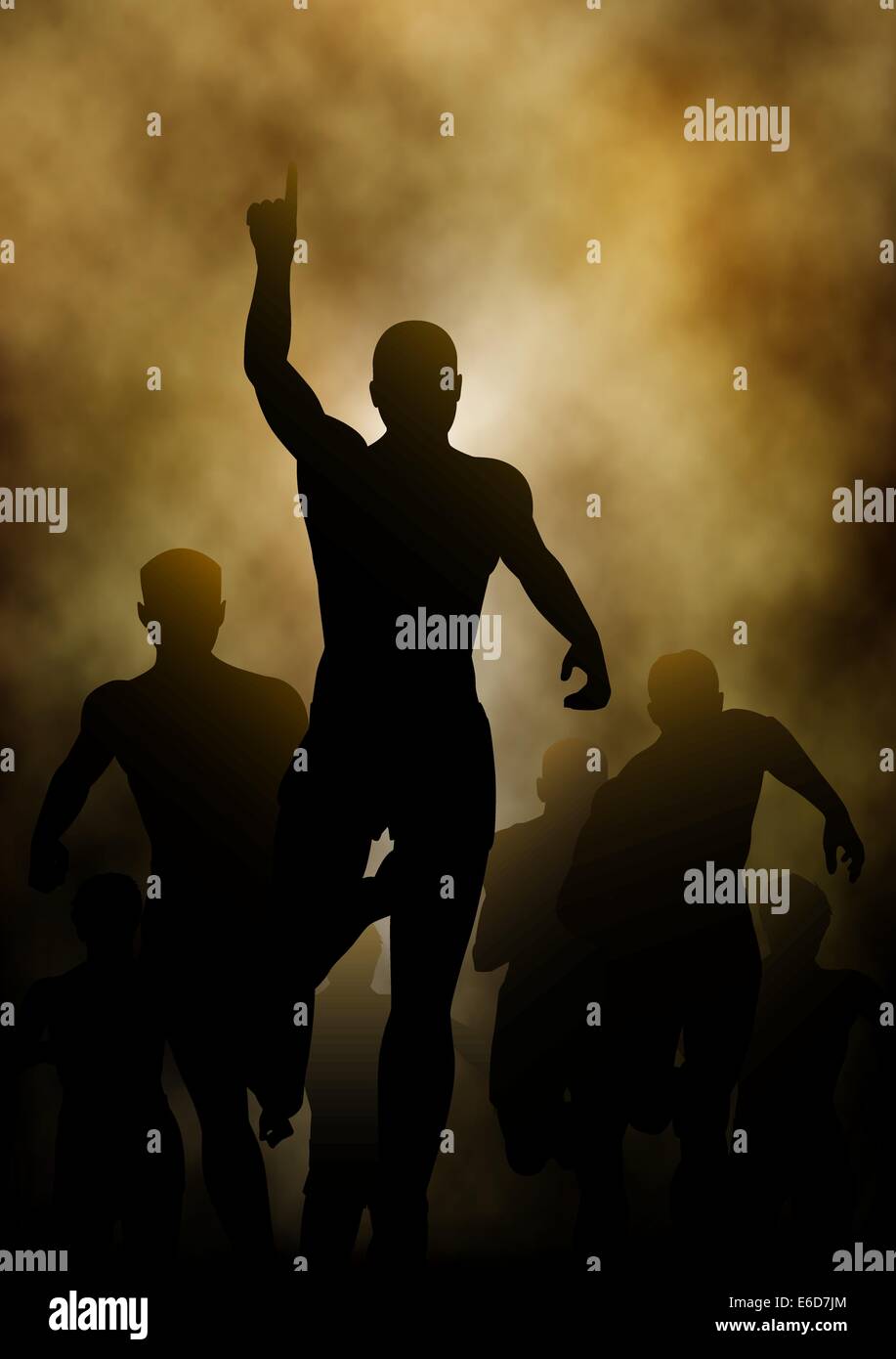 Editable vector illustration of a man celebrating winning a race with ...
