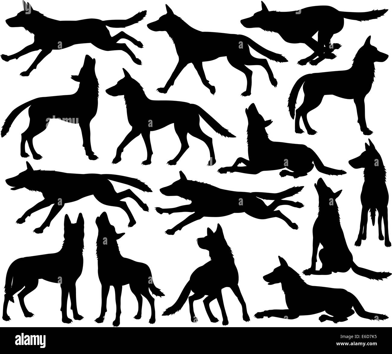 Set of editable vector silhouettes of wolves in different poses Stock ...