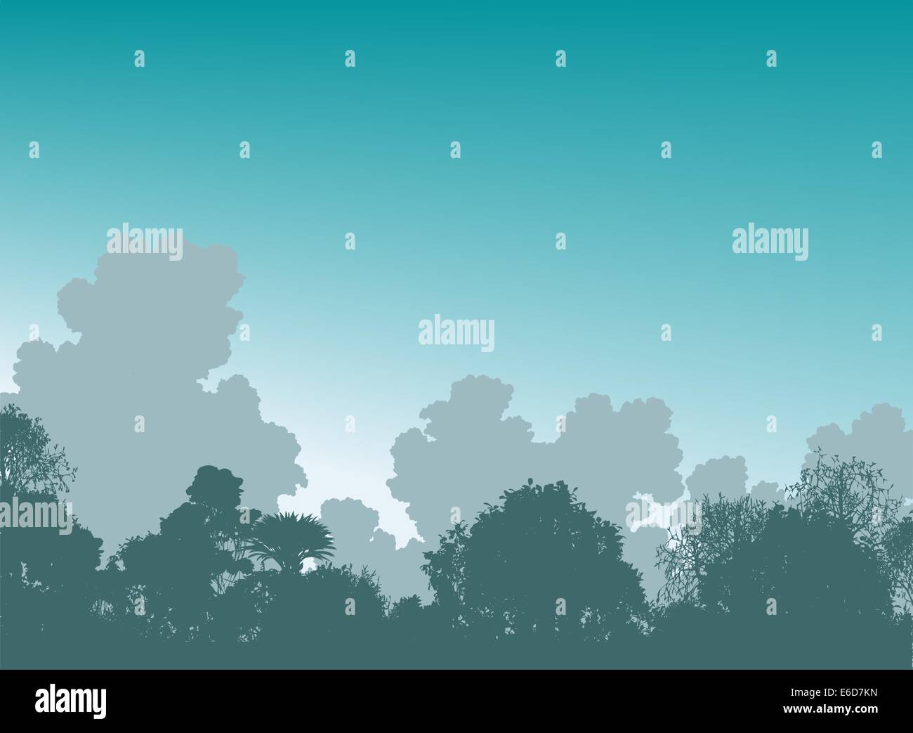 Editable vector illustration of tree silhouettes and sky Stock Vector ...